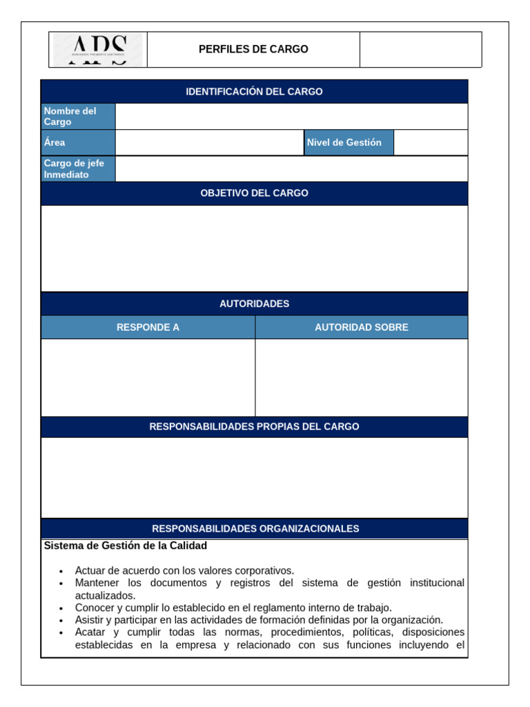 GTH-FOR-S00-15 Perfiles de Cargo | PDF