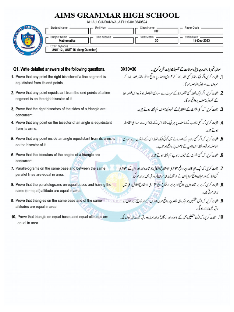 Geometry Proofs for 9th Grade Math | PDF | Area | Euclidean Plane Geometry