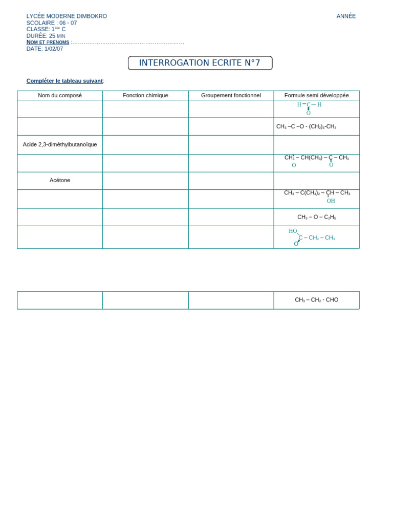 Interro N°7 PC | PDF