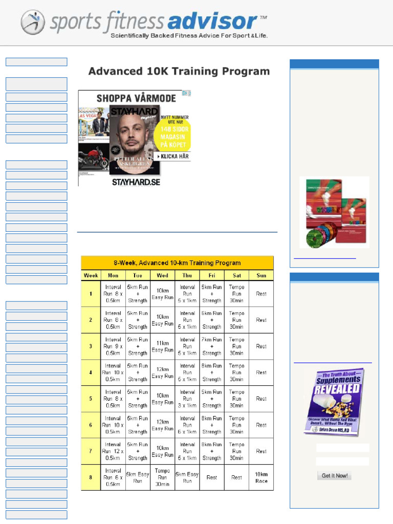 Sample 10k Training Program (Advanced) | PDF