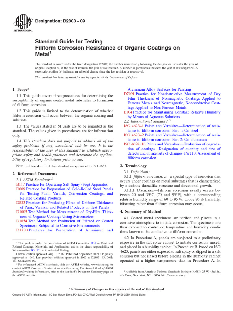 ASTM Corrosión Filiforme D2803 | PDF