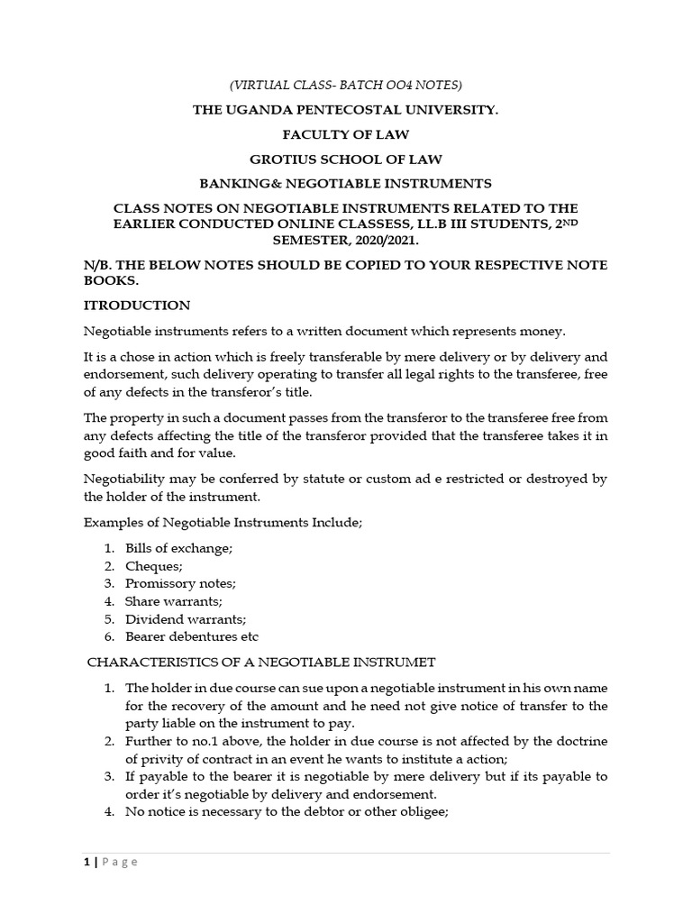 Class Notes On - Banking & Negotiable Instruments. Batch 004 | PDF ...
