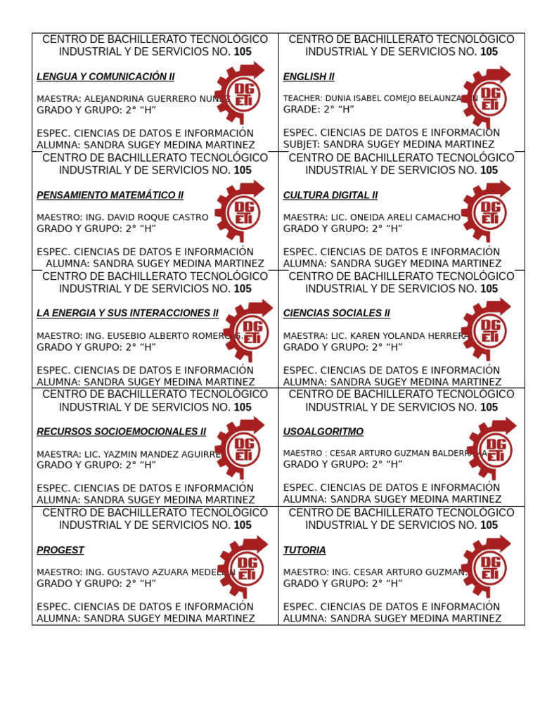 Etiquetas Cbtis 105 Editables | PDF