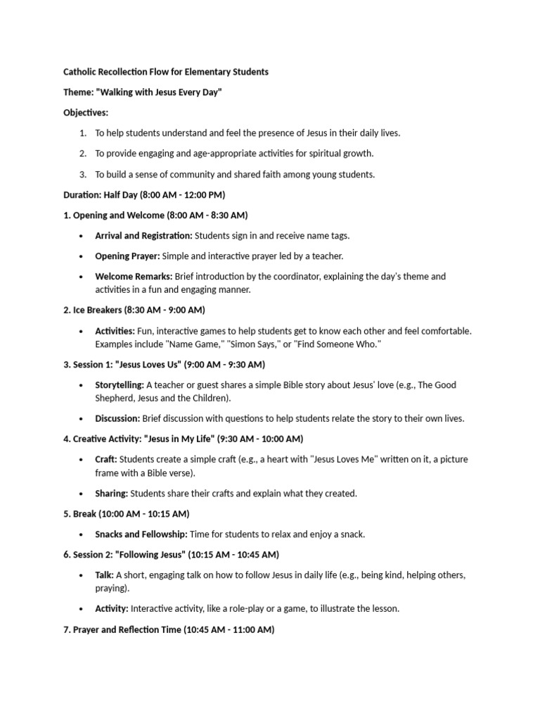 Catholic Recollection Flow for Elementary Students | PDF