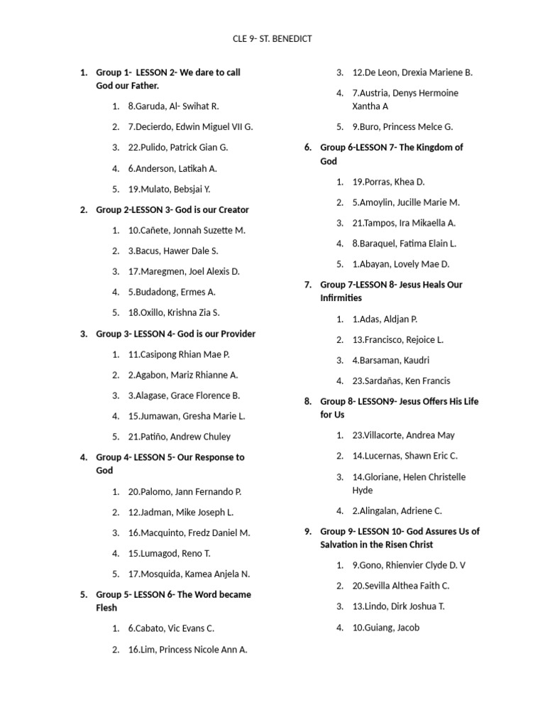 Cle 9 St. Benedict | PDF