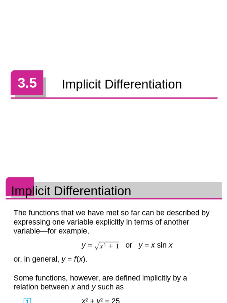 3.5 Implicit Differentiation | PDF