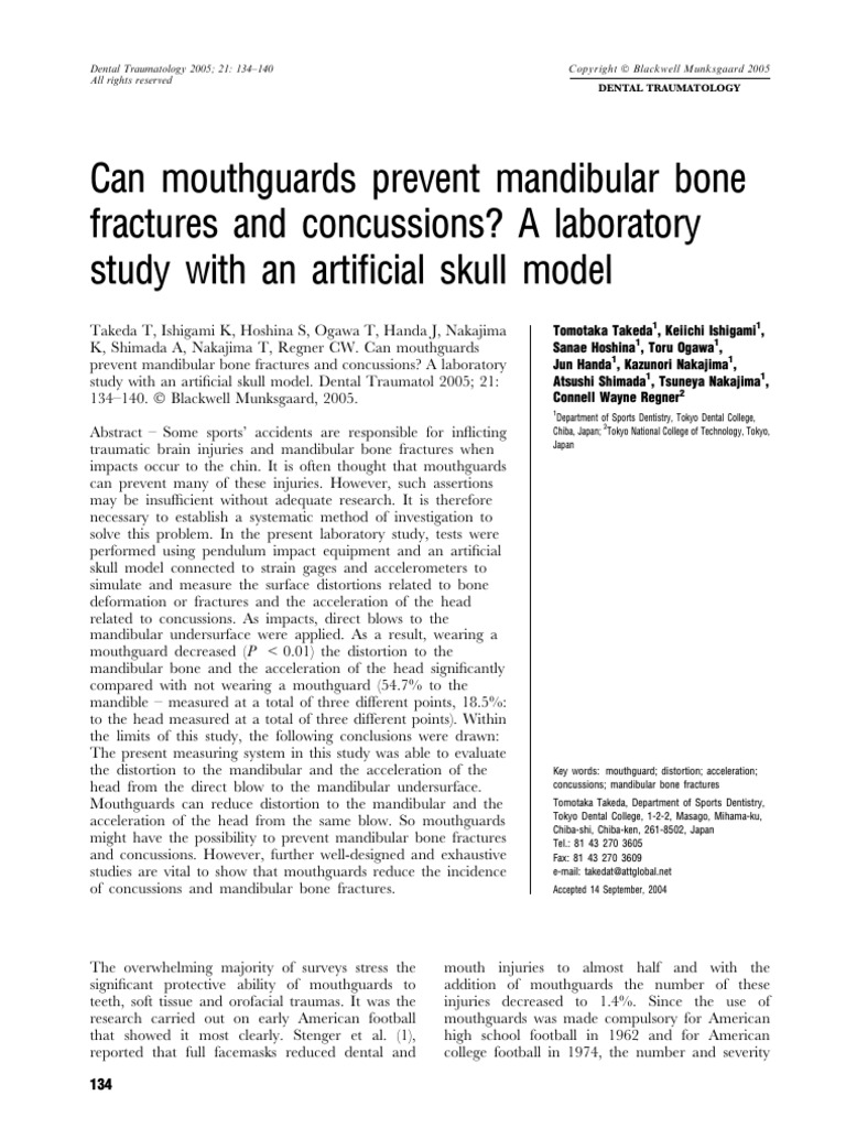 Can Mouthguards Prevent Mandibular Bone Fractures and Concussions? A ...