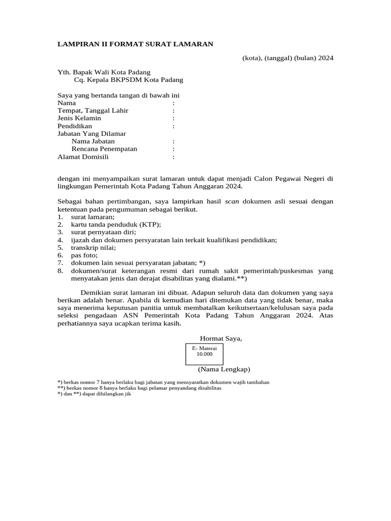 Lampiran Ii Format Surat Lamaran | PDF