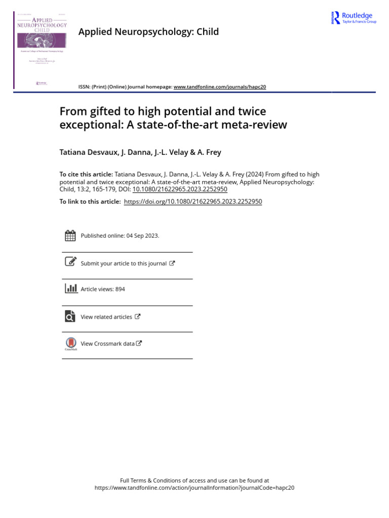 From Gifted To High Potential and Twice Exceptional A State-Of-The-Art ...