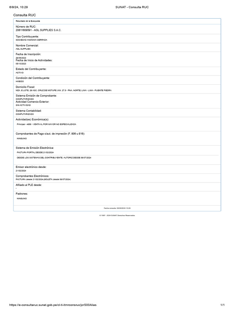 SUNAT - Consulta RUC20611609591 | PDF