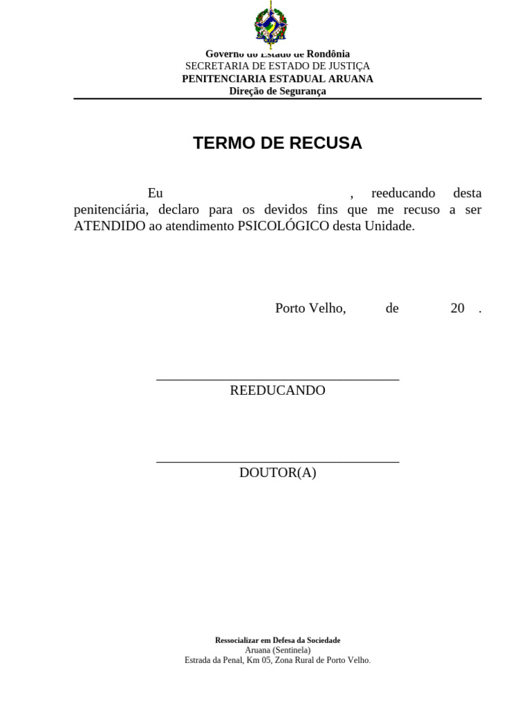 TERMO DE RECUSA DE ATENDIMENTO | PDF