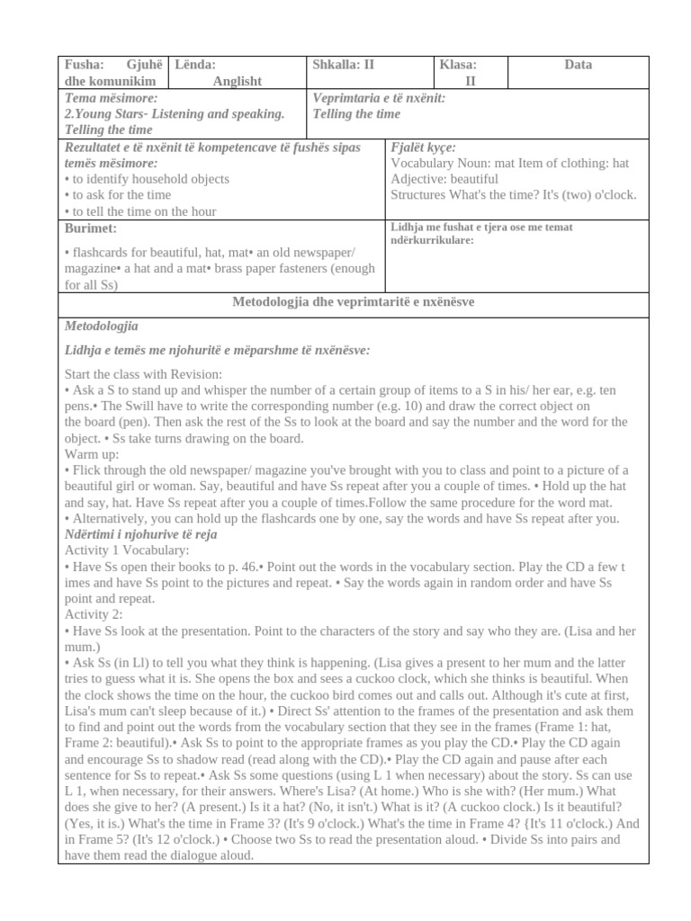 2.young Stars - Listening and Speaking. Telling The Time | PDF