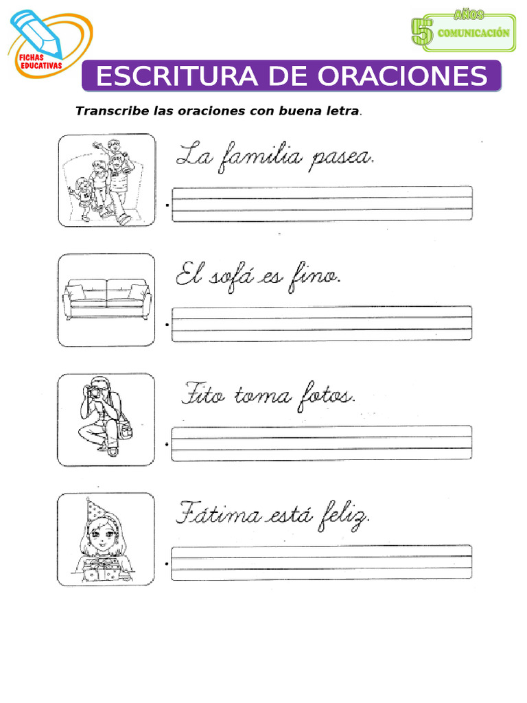 Escritura de Oraciones para Cinco Anos | PDF
