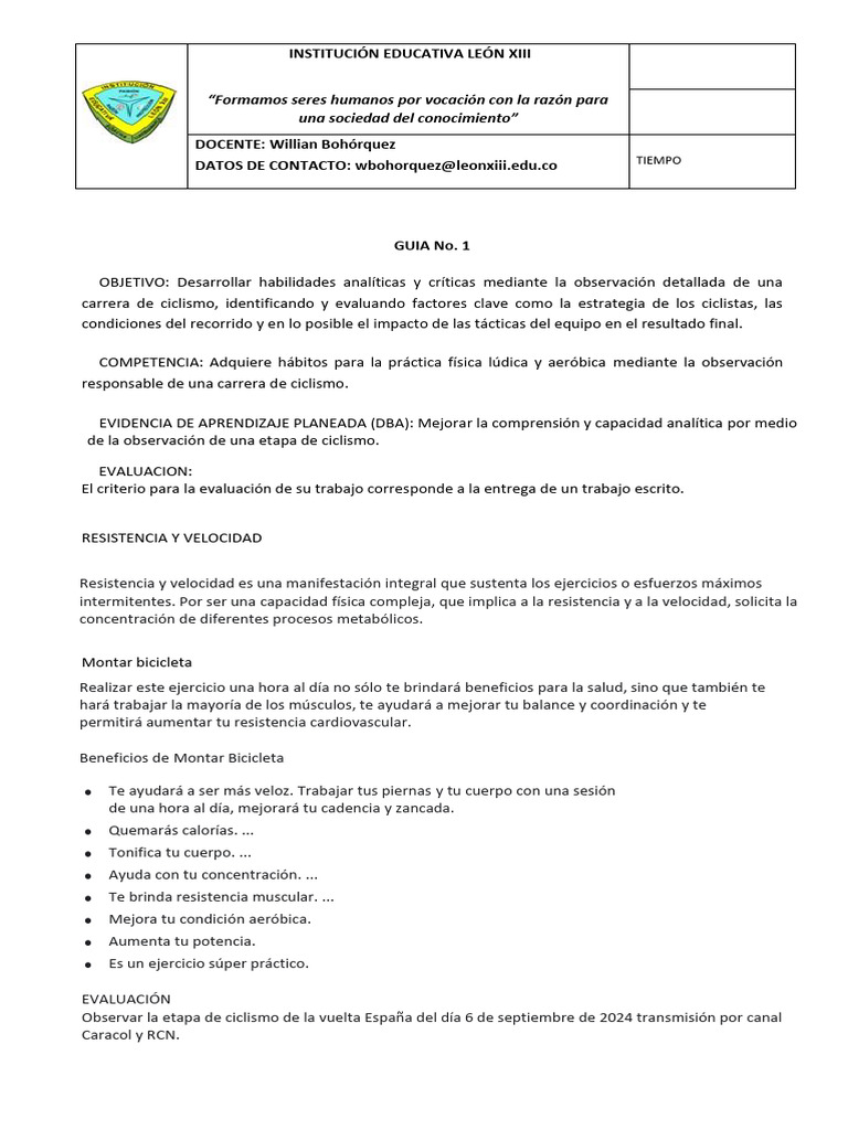 GUIA No.1 Educación Física Wilian 901 y 1103 Sep | PDF