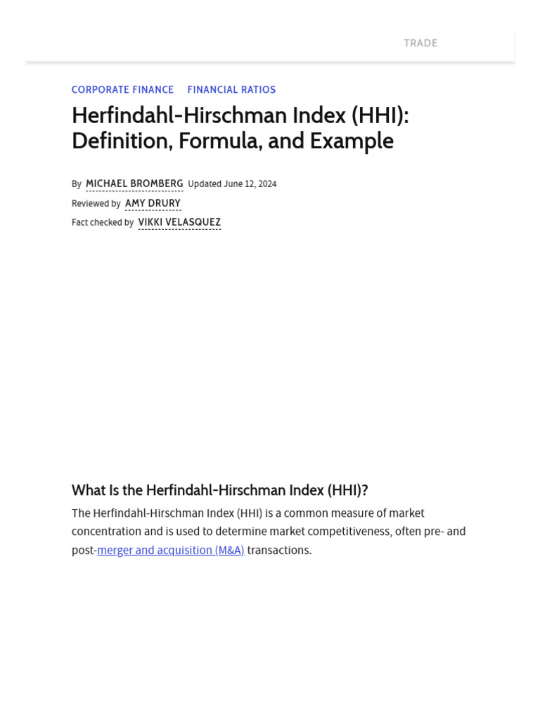Herfindahl-Hirschman Index (HHI) - Definition, Formula, and Example | PDF