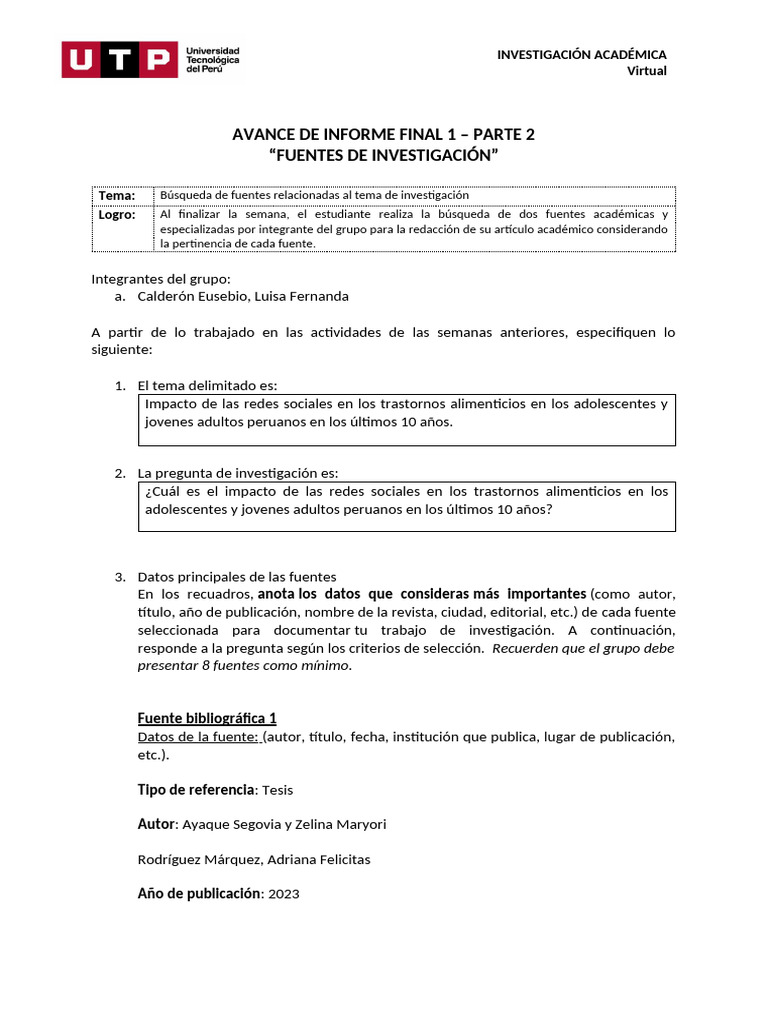 Avance de Informe Final 1 - Parte - 2 | PDF