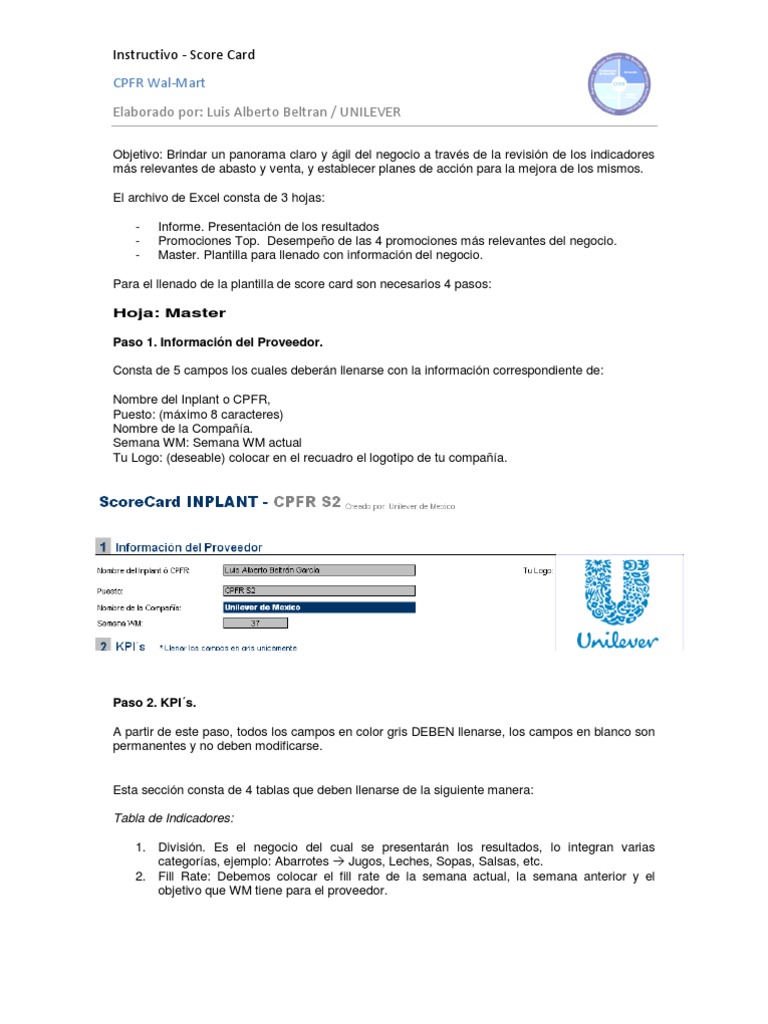 Instructivo Scorecard para Walmart | PDF | Business