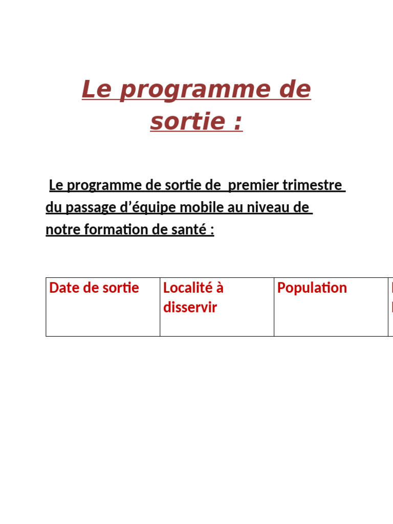 Le Programme de Sortie | PDF