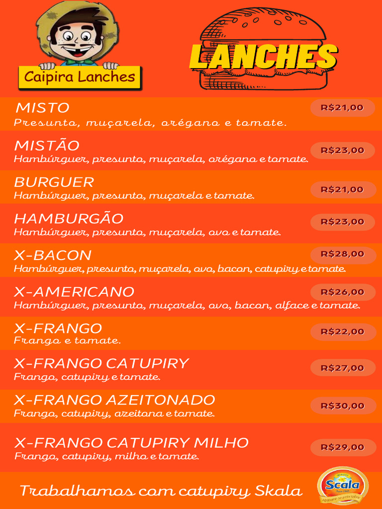 Cardapio Caipira Lanches | PDF