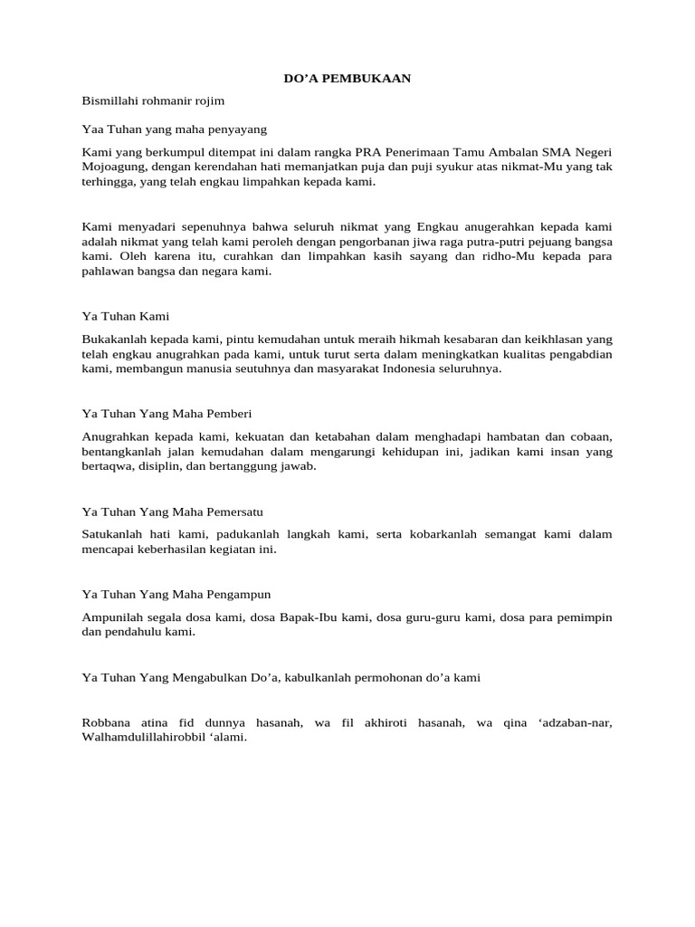 DO'A PRA PTA 2022 | PDF