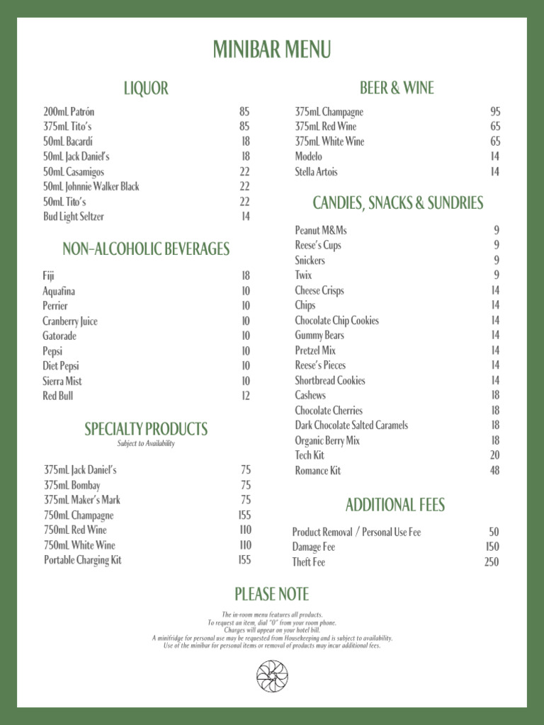 Parkmgm Minibar Menu | PDF