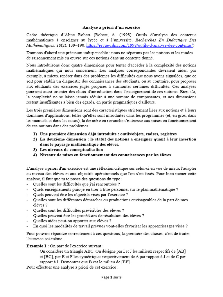 Analyse A Priori D'un Exercice | PDF