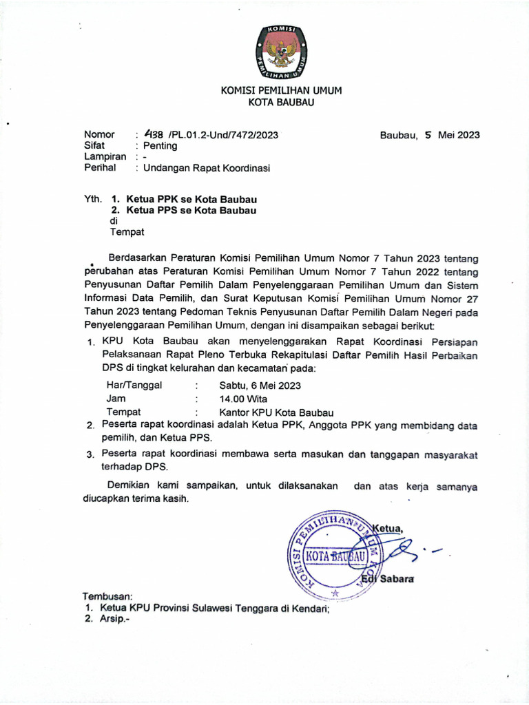 438 Und Rakor Persiapan Pleno Rekap Perbaikan DPS | PDF