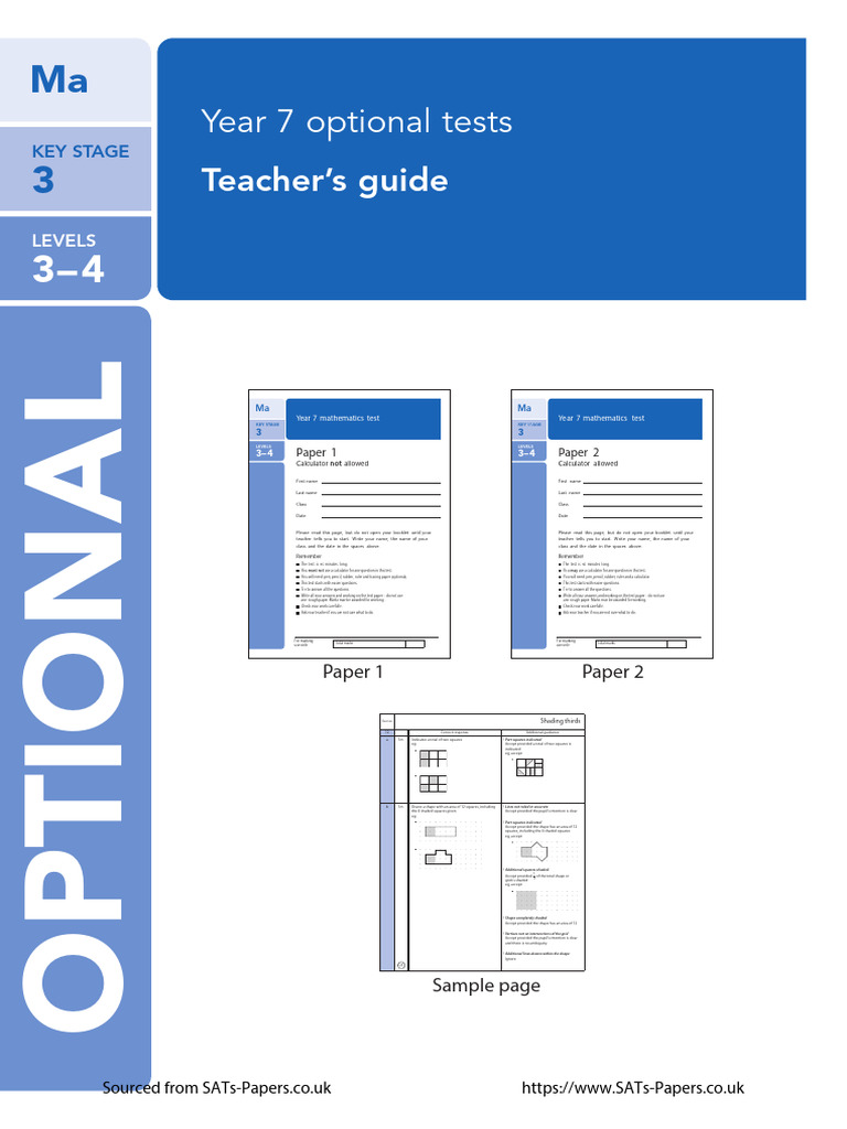 Year 7 Optional 2011 Mathematics Levels 3 4 Marking Scheme | PDF