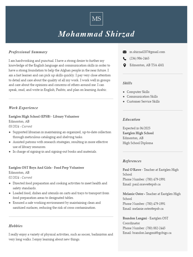 Mohammad Shirzad Resume 53 | PDF