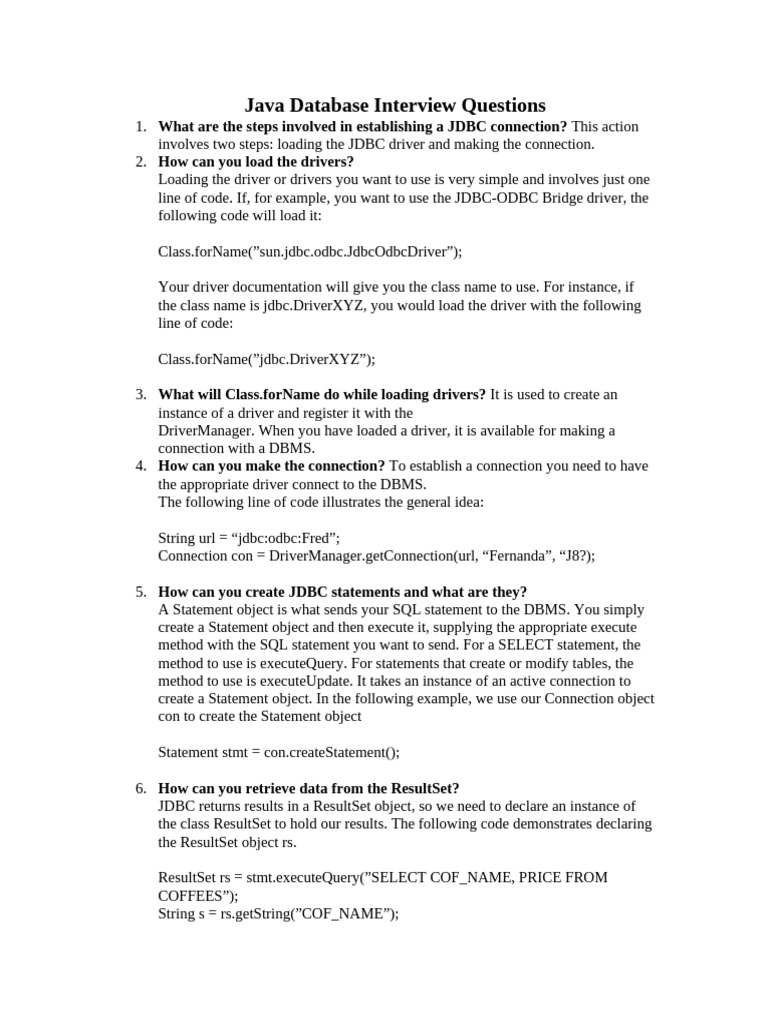 Java Database Interview Questions | PDF