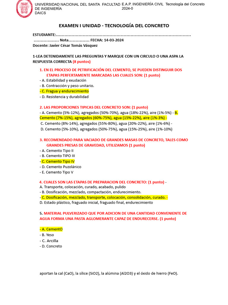 1-Examen Tec Del C° I Und. 2024-0 | PDF