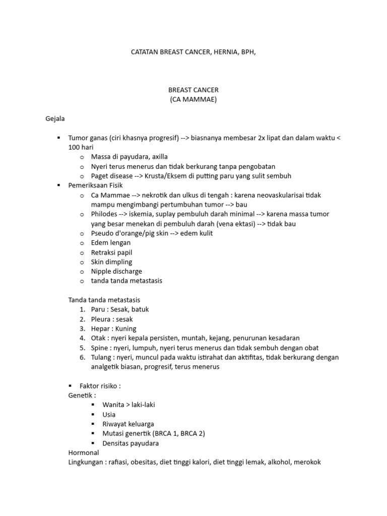 Catatan Breast Cancer, Hernia, BPH | PDF | Abdomen