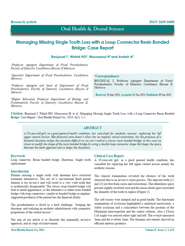 Managing Missing Single Tooth Loss With A Loop Connector Resin Bonded ...