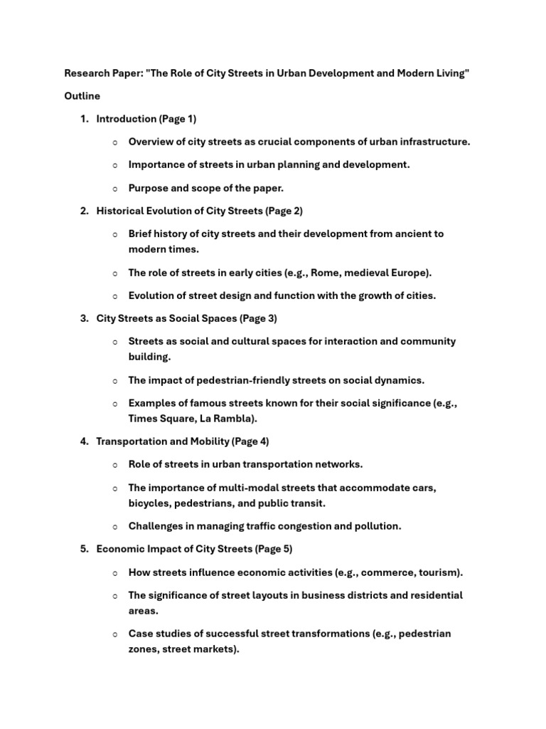 Research Paper The Role of City Streets in Urban Development and Modern ...
