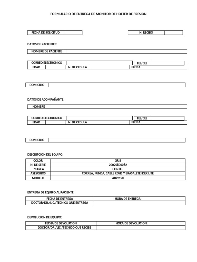 Formulario Entrega Holter Presion | PDF