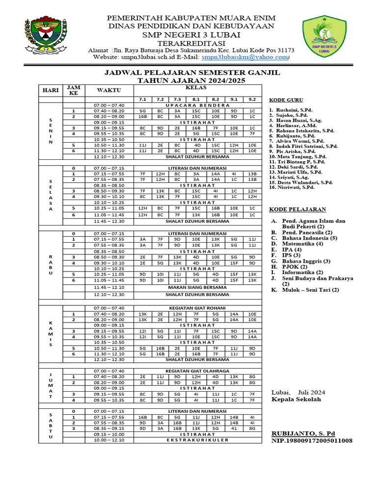 Jadwal KBM 1 2024-2025 2 | PDF
