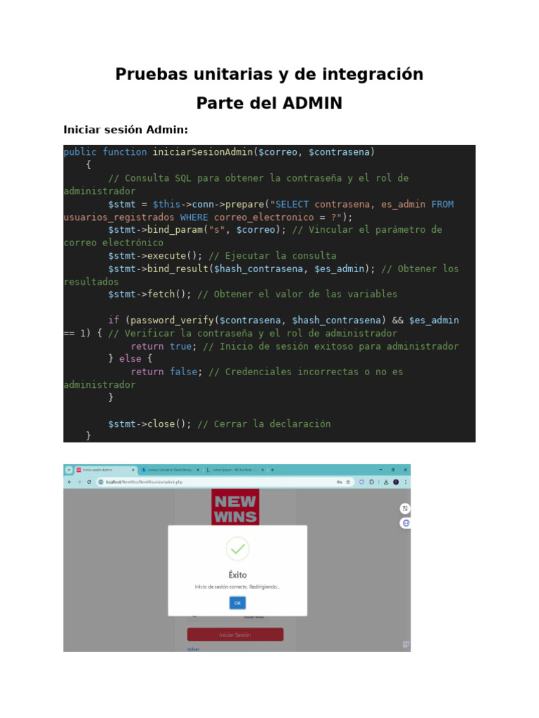Pruebas Unitarias y de Integración Admin | PDF
