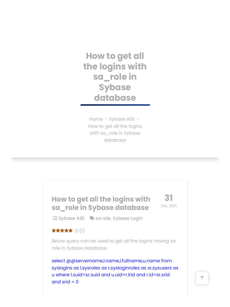 How To Get All The Logins With Sa - Role in Sybase Database - Dbalyfe | PDF