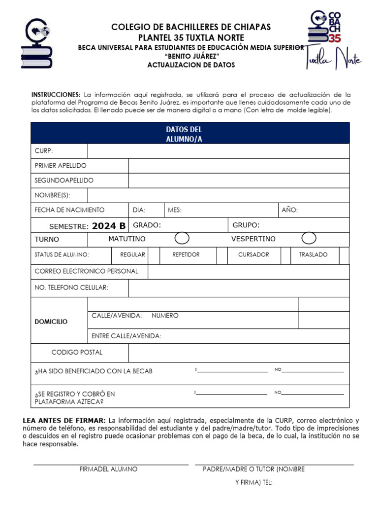 Fo-Dce-10 Ficha de Reinscripcion | PDF