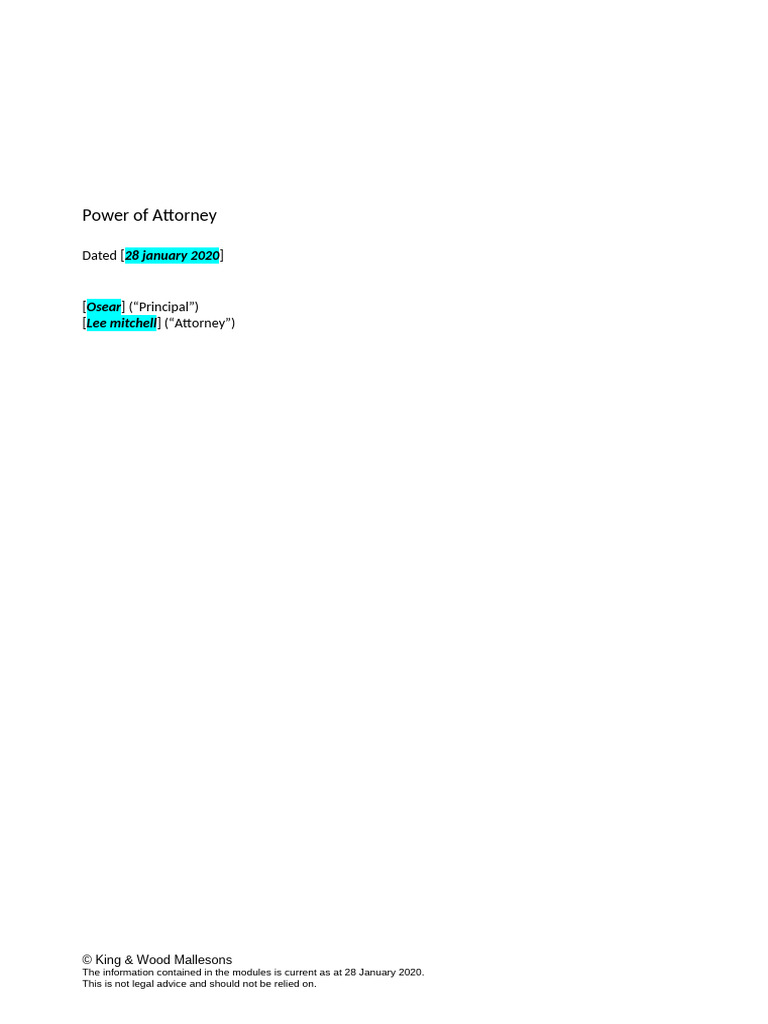 Task One 1 Intro Program, Module 1, Resource - DRAFT Power of Attorney ...