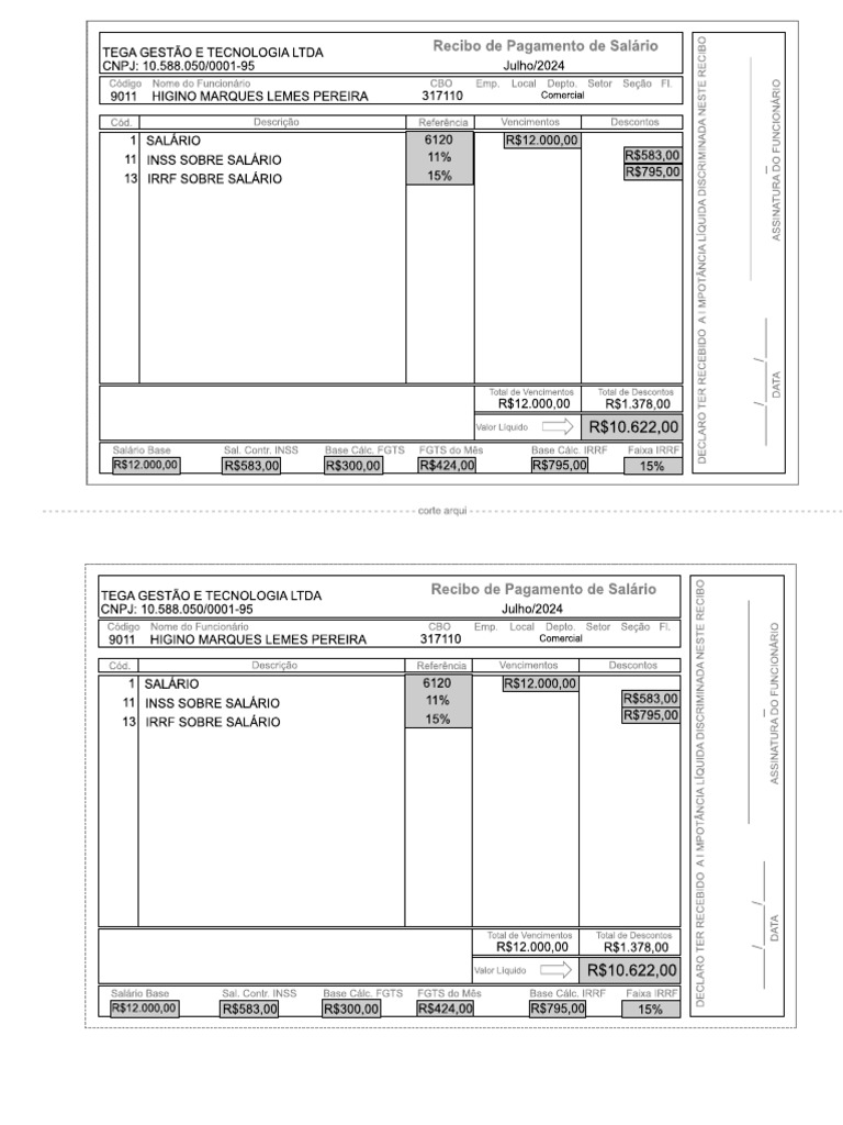 Comprobatorio de Renda Da Empresa Tega - Higino | PDF