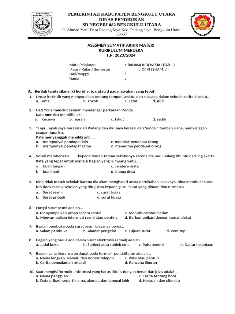 ULANGAN - HARIAN - BI - BAB - I (1) (AutoRecovered) | PDF