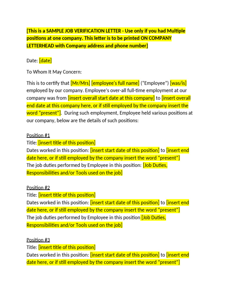 Employee To Whom It May Concern Letter Template | PDF