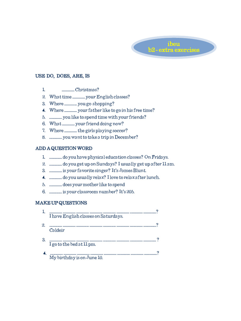 B2 Extra Exercises 2 | PDF