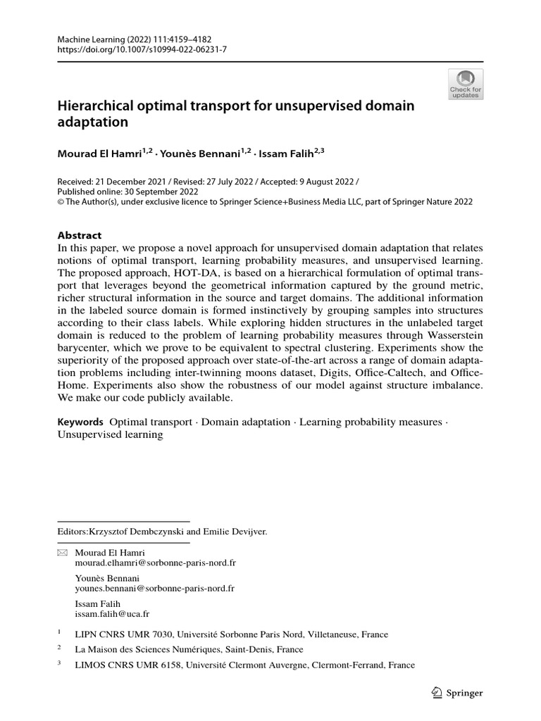 Hierarchical Optimal Transport For Unsupervised Domain Adaptation | PDF