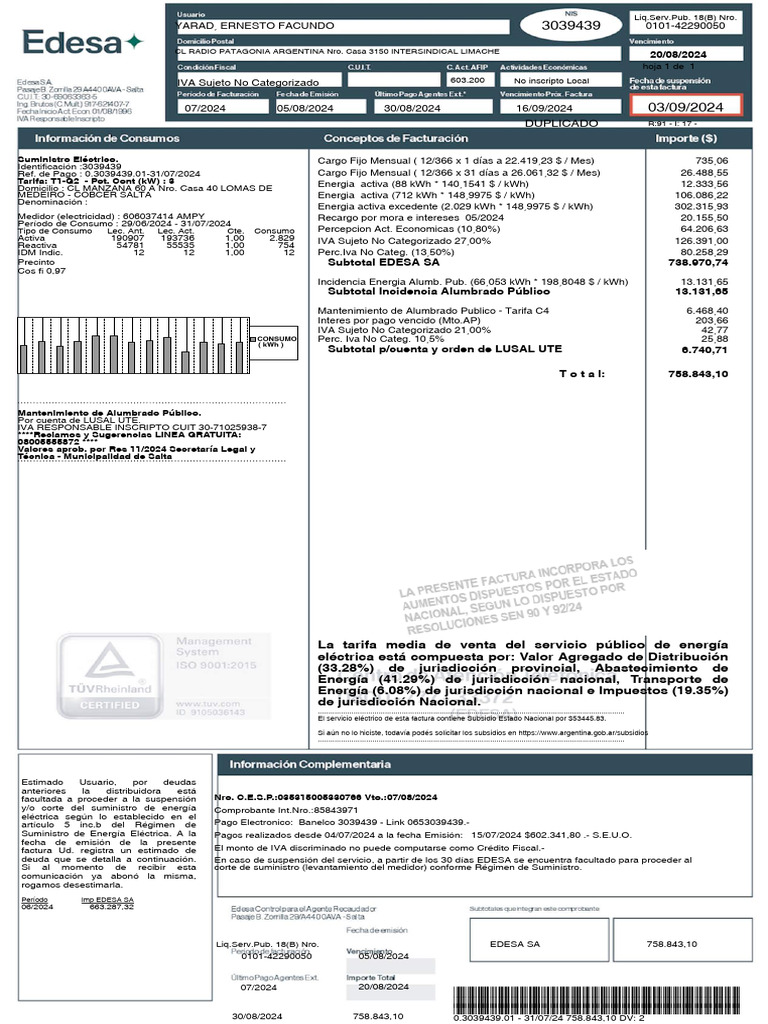 Edesa Factura 07 20245 | PDF