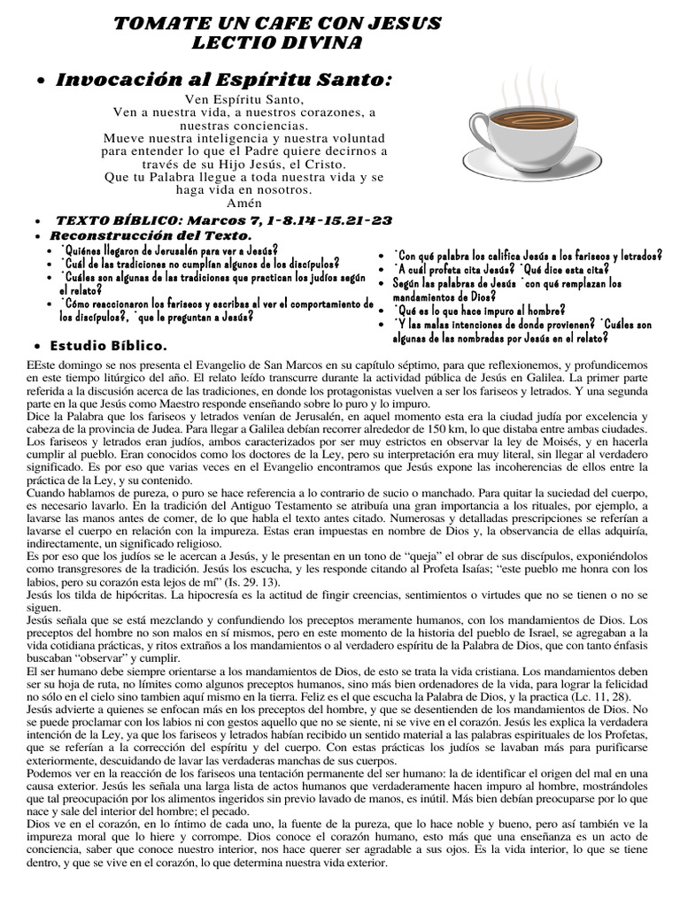 Lectio Divina Dominical XXII Del Tiempo Ordinario Ciclo B | PDF