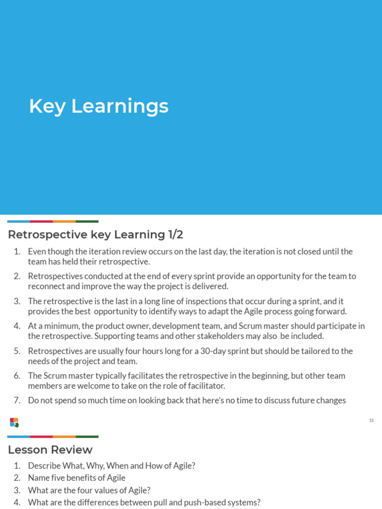 Agile Retrospective Key Learnings and Cheatsheet | PDF