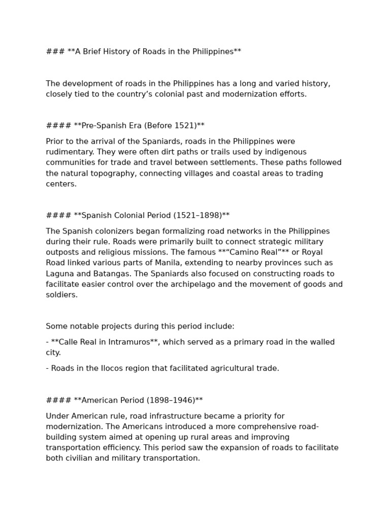 History of Roads in The Philippines | PDF | Philippines | Economies