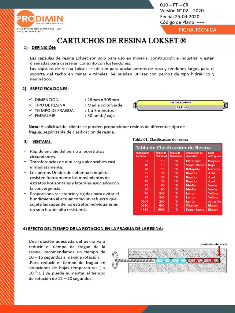 F 010FTCRCARTUCHOS DE RESINA LOKSET V2 | PDF